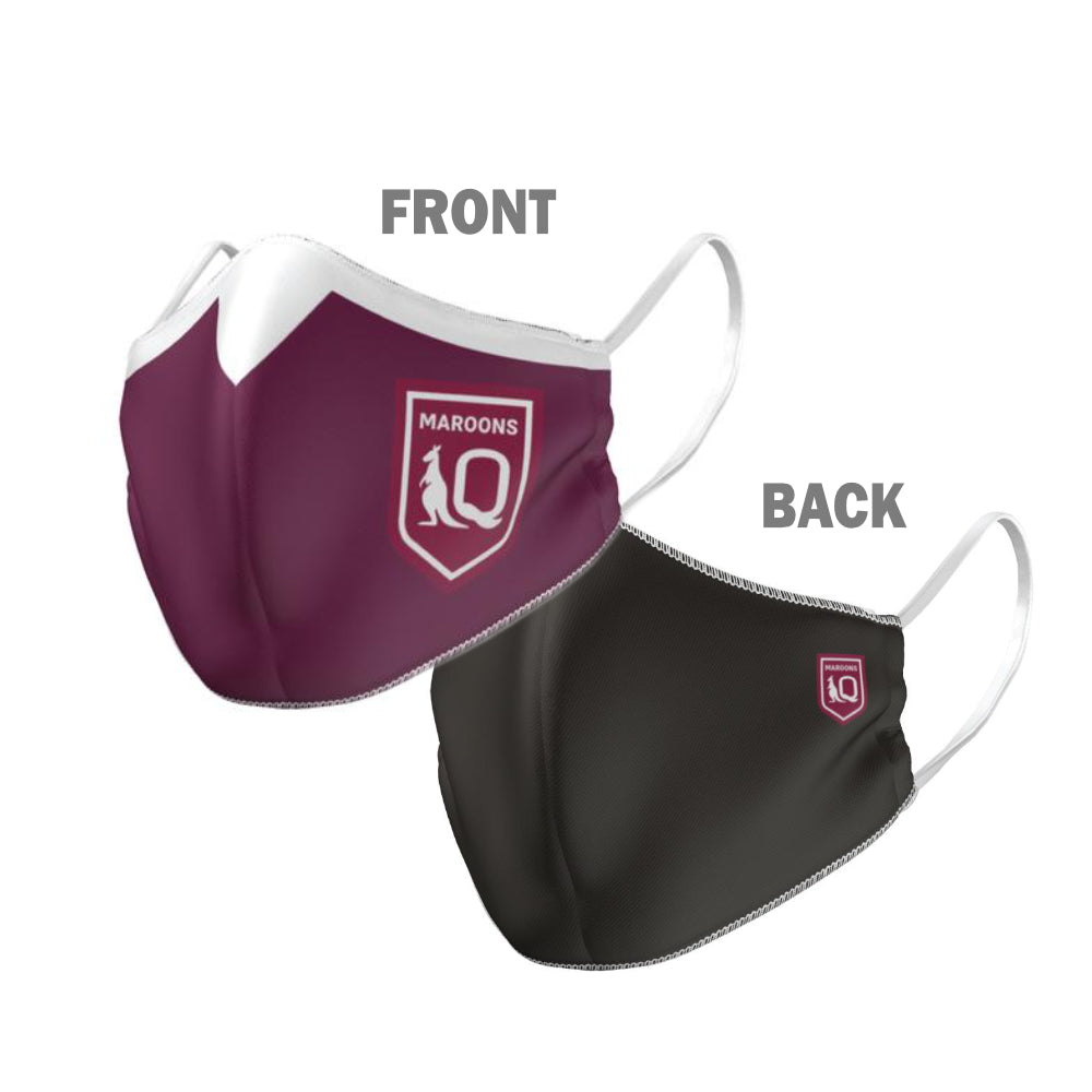 QLD Maroons State Of Origin Face Mask - 1 Size: Adult Large - Reversible Washable Gift Present ...