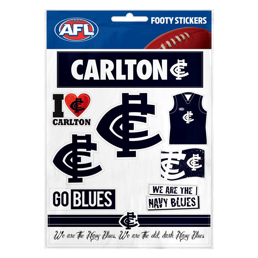 AFL Carlton Blues Stickers Sheet - Logo & Wordmark - Registered Tracked ...