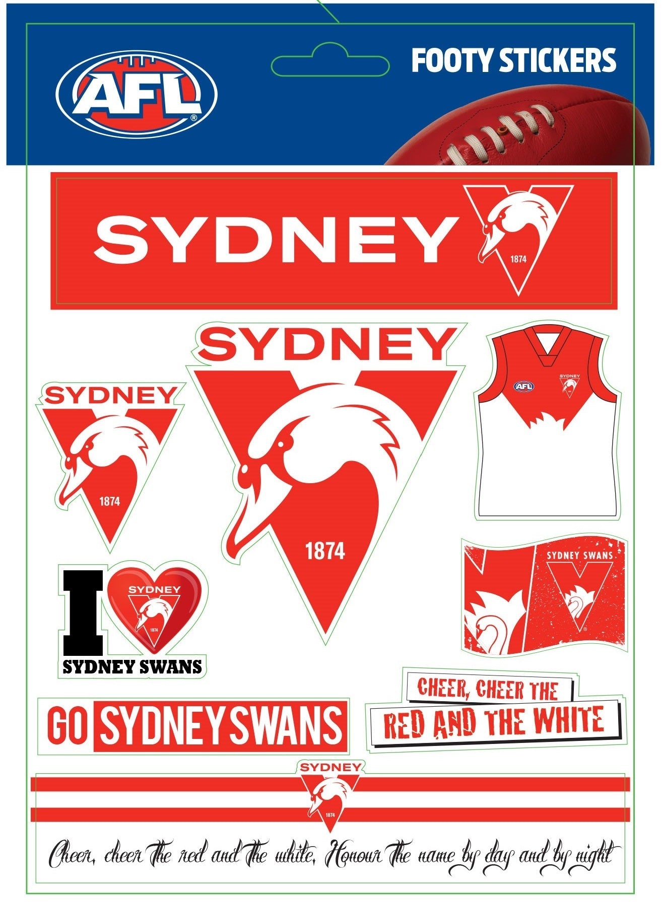 AFL Sydney Swans Stickers Sheet - Logo & Wordmark - Registered Tracked ...
