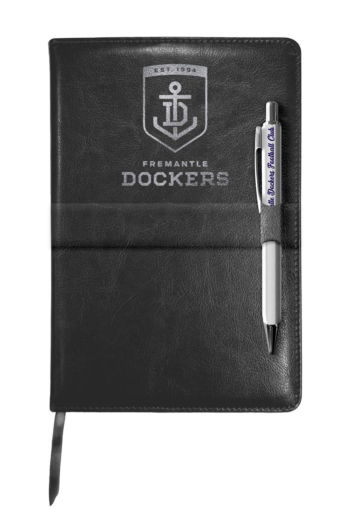 AFL Fremantle Dockers Leather Notebook and Pen with 140 Lined Pages ...