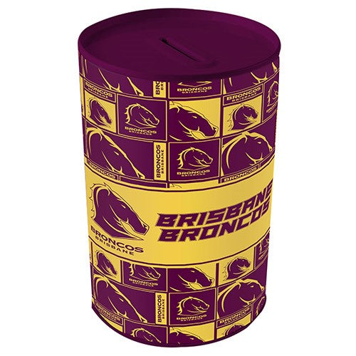 NRL Brisbane Broncos Tin Money Box with Coin Slot Gift Present Fathers ...