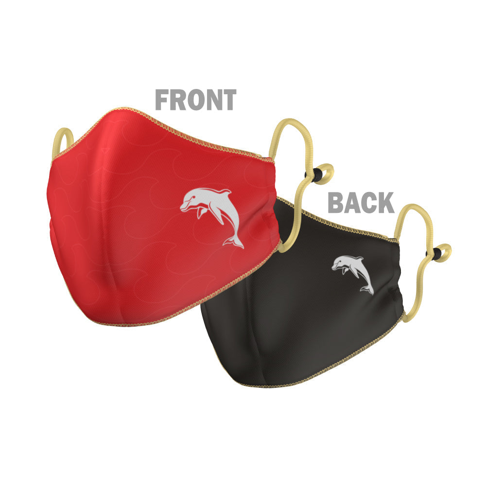 NRL Redcliffe Dolphins Face Mask - 2 Sizes: Adult or Kids - Reversible ...